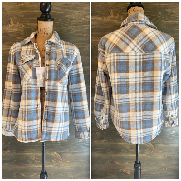 Sage | Jackets & Coats | Sage Plush Shirt Shacket Womens Blue Plaid ...
